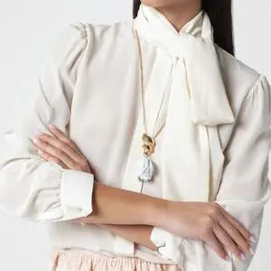 Chloé Gold-tone Necklace With /blue Floral Pendant - White
