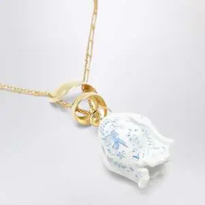 Chloé Gold-tone Necklace With /blue Floral Pendant - White