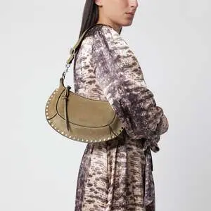 Isabel Marant Étoile Oskan Moon Shoulder Bag In Smoky Taupe Suede - Beige