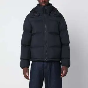 Stone Island Navy Zip-up Down Jacket In Ripstop Nylon - Blue