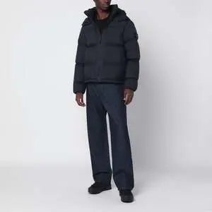 Stone Island Navy Zip-up Down Jacket In Ripstop Nylon - Blue