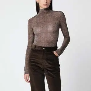MAISON MARGIELA Brown Turtleneck Bodysuit With Herringbone Pattern Beige