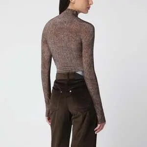 MAISON MARGIELA Brown Turtleneck Bodysuit With Herringbone Pattern - Beige