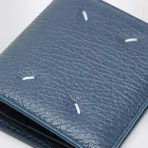 MAISON MARGIELA Four Stitches Dark Leather Card Holder - Blue
