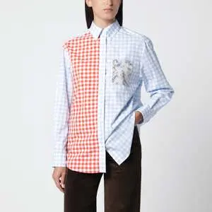 Loewe Light Blue And Orange Patchwork Cotton Shirt - Multicolor