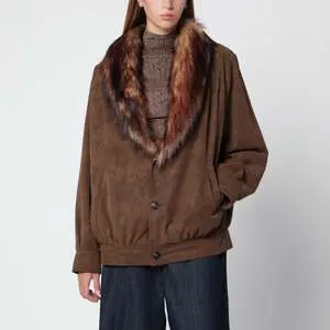 MAISON MARGIELA Suede-effect Jacket With Faux Fur Collar