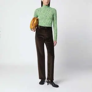 Loewe Green High-neck Top With Floral Jacquard Pattern