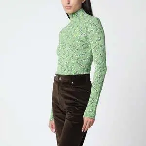 LOEWE Green High-neck Top With Floral Jacquard Pattern