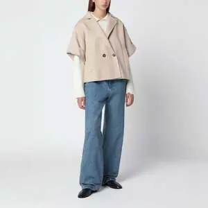 Max Mara Short Wool Drap Coat In Sand