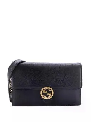 Gucci Interlocking Wallet On Chain Leather Crossbody Bag - Black