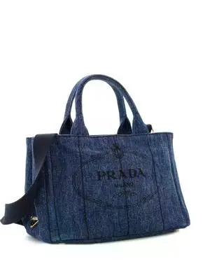 Prada Canapa Convertible Denim Mini Tote Bag - Blue