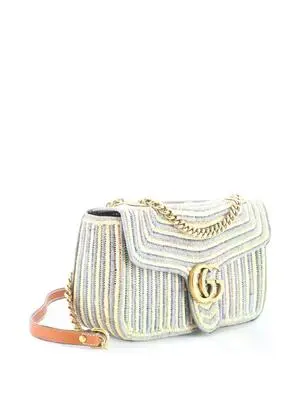 Gucci Gg Marmont Flap Bag Woven Raffia Small Shoulder Bag