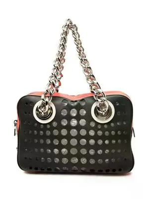 Prada 2013-2026 Perforated Leather City Fori Chain Handbag - Black