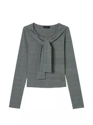 TOUT A COUP Striped Tie-detail Top - Grey
