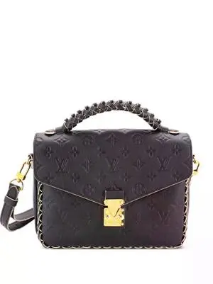 LOUIS VUITTON Braided Handle Pochette Metis Monogram Empreinte Leather Crossbody Bag - Black