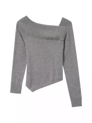 TOUT A COUP Asymmetric-hem Ribbed-trim Sweater - Grey