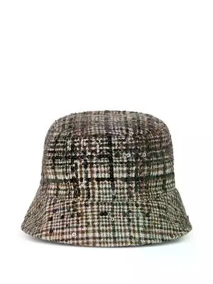 Brunello Cucinelli Water-resistant Checked Alpaca And Wool Bucket Hat With Dazzling Degradé Embroidery Hat - Brown