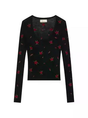Blumarine Rose-embroidered Ribbed-knit Sweater