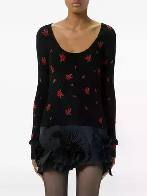 Blumarine Rose-embroidered Ribbed-knit Sweater