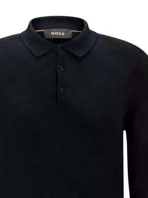 BOSS Long-sleeve Knitted Polo Shirt - Blue