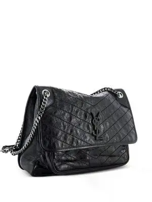 Saint Laurent Niki Chain Flap Bag Matelasse Chevron Leather Medium Shoulder Bag - Black