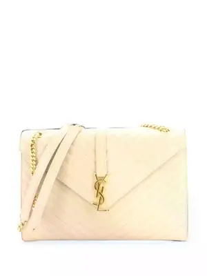 Saint Laurent Classic Monogram Envelope Satchel Matelasse Chevron Leather Large Shoulder Bag - Neutrals