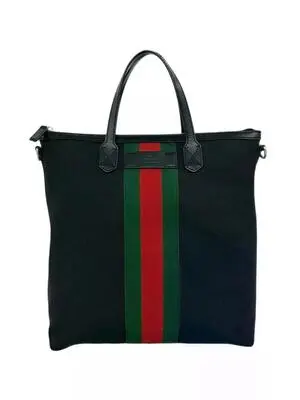 Gucci 2016-2026 Canvas Techno Web Vertical Zip Tote Satchel - Black