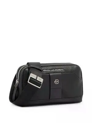 PIQUADRO Logo-plaque Pebbled Leather Clutch Bag - Black