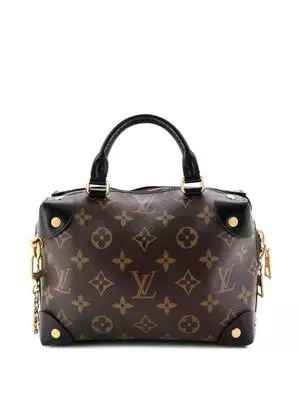 LOUIS VUITTON Petite Malle Souple Handbag Monogram Canvas With Leather Shoulder Bag - Black
