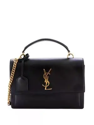 Saint Laurent Sunset Top Handle Leather Medium Shoulder Bag - Black