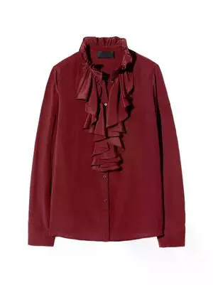NILI LOTAN Lily Ruffled Silk Blouse - Red