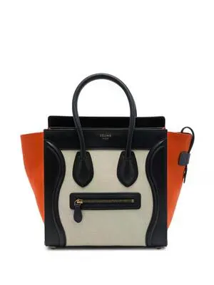Celine 2014 Micro Tricolor Canvas And Leather Luggage Tote Bag - Brown