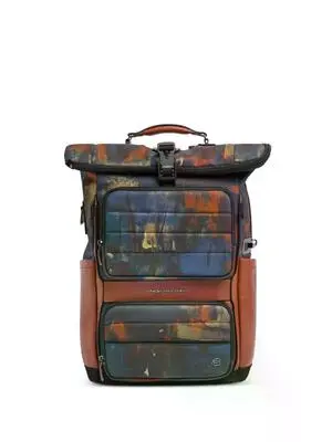 PIQUADRO Abstract-print Roll-top Backpack - Blue