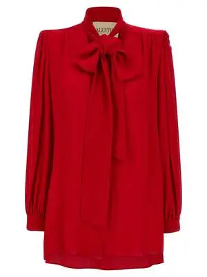 Valentino Garavani Silk Shirt With Bow - Red