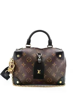 LOUIS VUITTON Petite Malle Souple Handbag Monogram Canvas With Leather Shoulder Bag - Brown