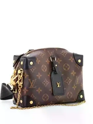 LOUIS VUITTON Petite Malle Souple Handbag Monogram Canvas With Leather Shoulder Bag - Black
