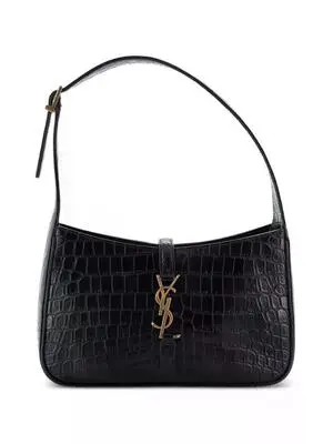Saint Laurent Le 5 A 7 Crocodile Embossed Leather Small Hobo Bag - Black