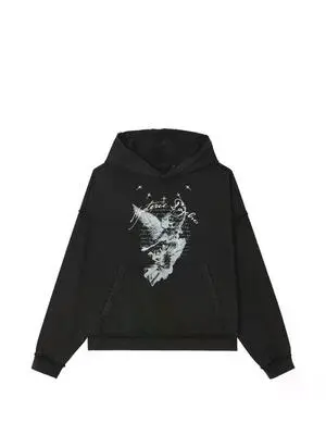 FIVE CM Graphic-print Raw-edge Hoodie - Black