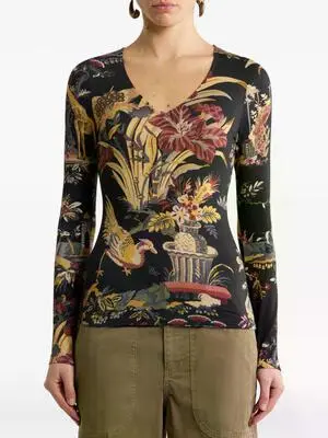 Etro Jersey Sweater With Flower And Animal Motif