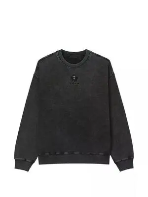 FIVE CM Acid-wash Logo-embroidered Sweater - Black