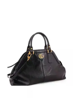 Gucci Re Top Handle Bag Leather Medium Satchel - Black