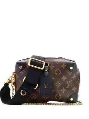 LOUIS VUITTON Petite Malle Souple Handbag Monogram Canvas With Leather Shoulder Bag - Black