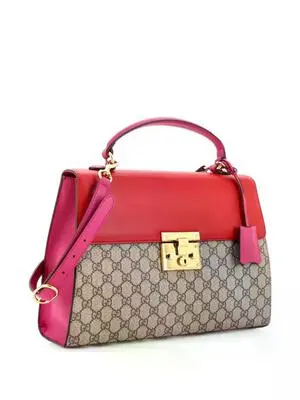 Gucci Padlock Top Handle Bag Gg Coated Canvas And Leather Medium Satchel - Brown