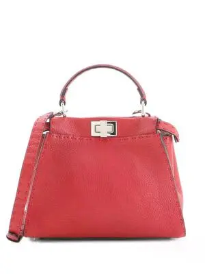 Fendi Selleria Peekaboo Bag Leather Mini Satchel - Red