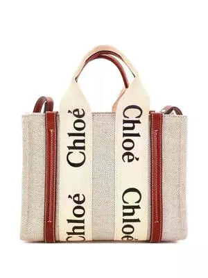 Chloé Woody Convertible Canvas With Leather Small Tote Bag - Brown