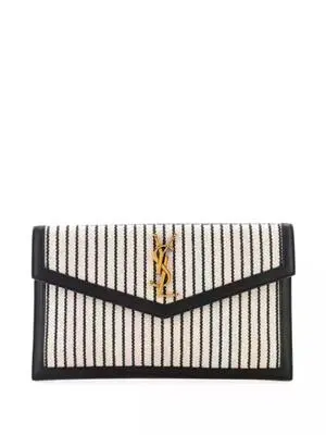 Saint Laurent Uptown Pouch Striped Canvas Clutch Bag - Black