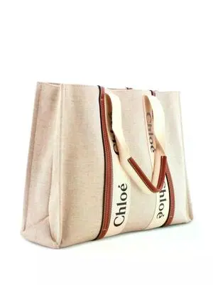 Chloé Woody Canvas With Leather Large Tote Bag - Brown