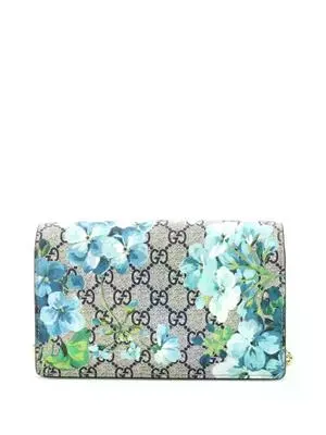 Gucci Chain Wallet Blooms Print Gg Coated Canvas Crossbody Bag - Blue