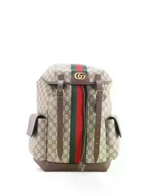 Gucci Ophidia Flap Gg Coated Canvas Medium Backpack - Brown