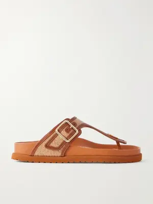 BIRKENSTOCK Gizeh Framed Leather-trimmed Raffia Sandals